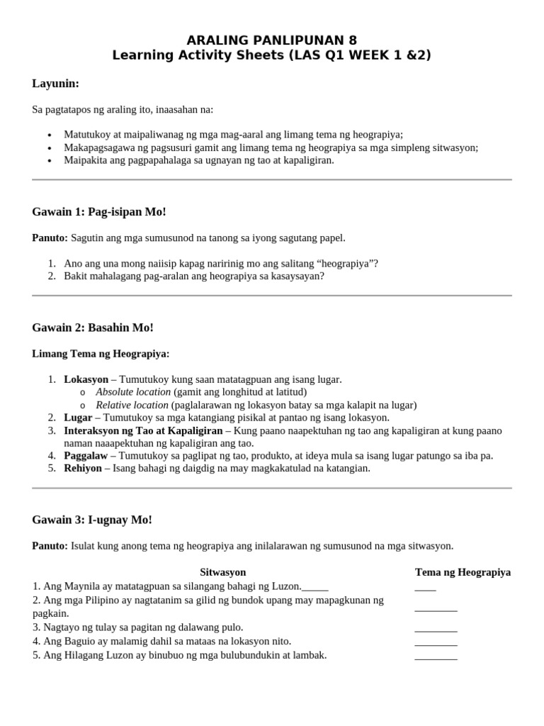 Ap8 Las Q1 Week 1 | PDF