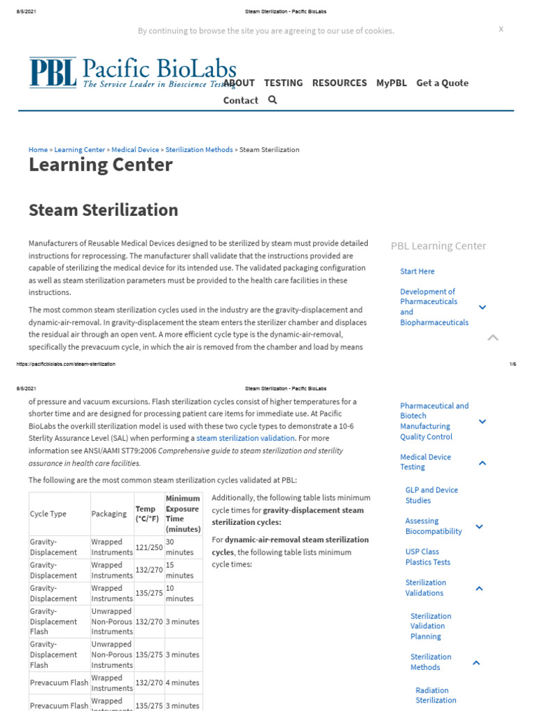 Steam Sterilization - Pacific BioLabs | PDF | Sterilization ...
