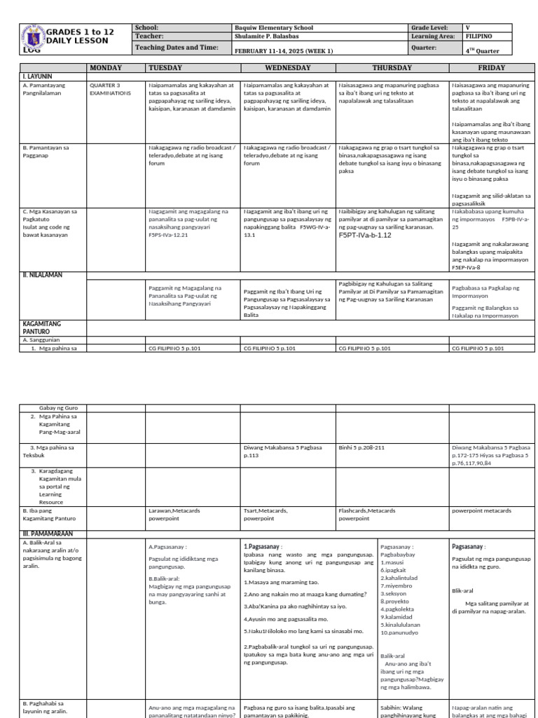 Grade 5 Dll Filipino 5 q4 Week 1 | PDF