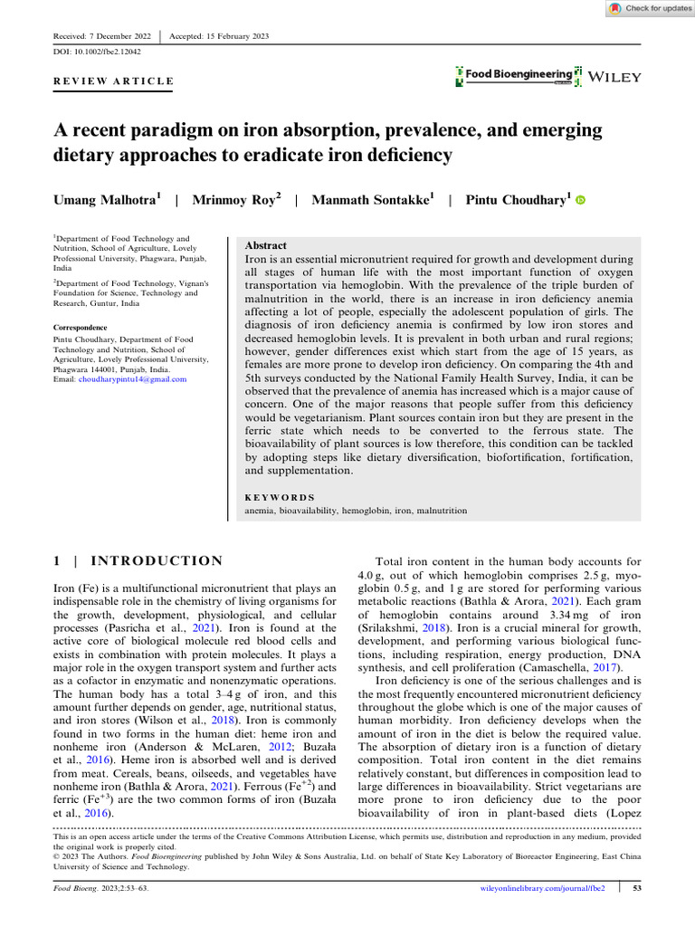 Food Bioengineering - 2023 - Malhotra - A Recent Paradigm On Iron ...