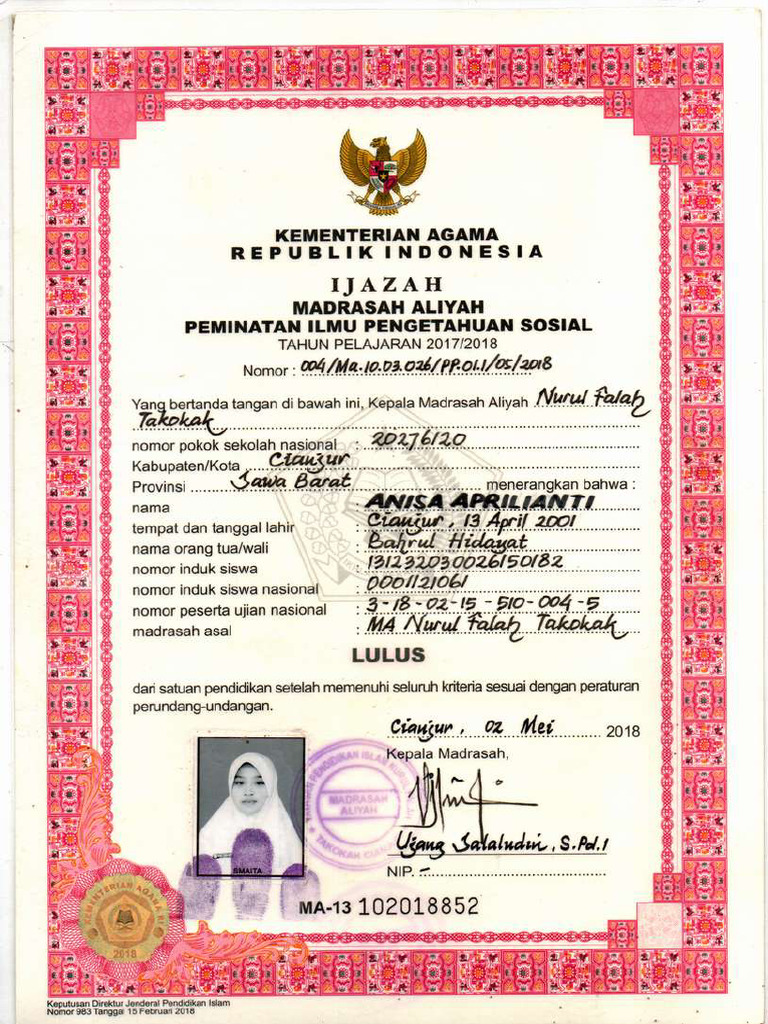 Ijazah MA Anisa - Compressed | PDF