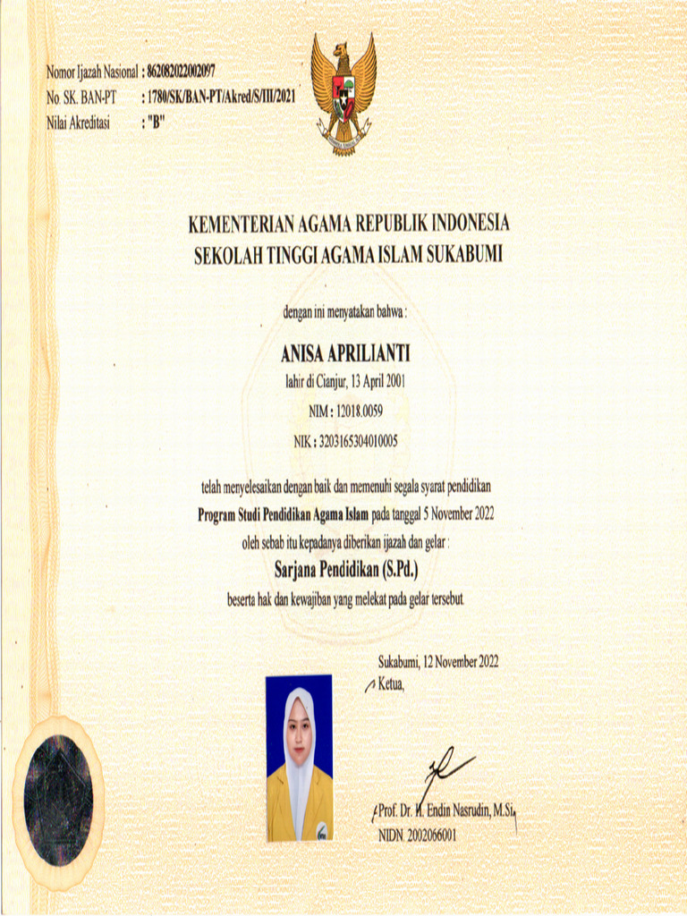 Ijazah Anisa S1 | PDF