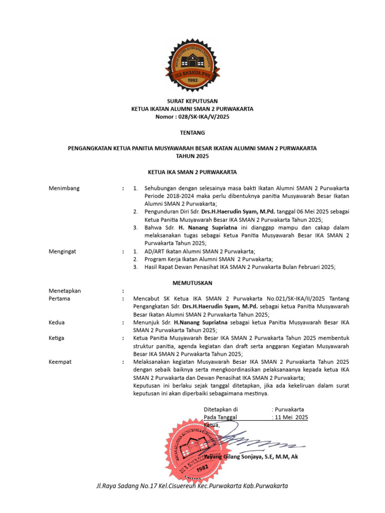 SK KETUA IKA KETUA PANITIA MUBES IKA H.NANANG | PDF