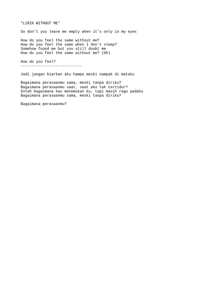 Lirik Without Me | PDF
