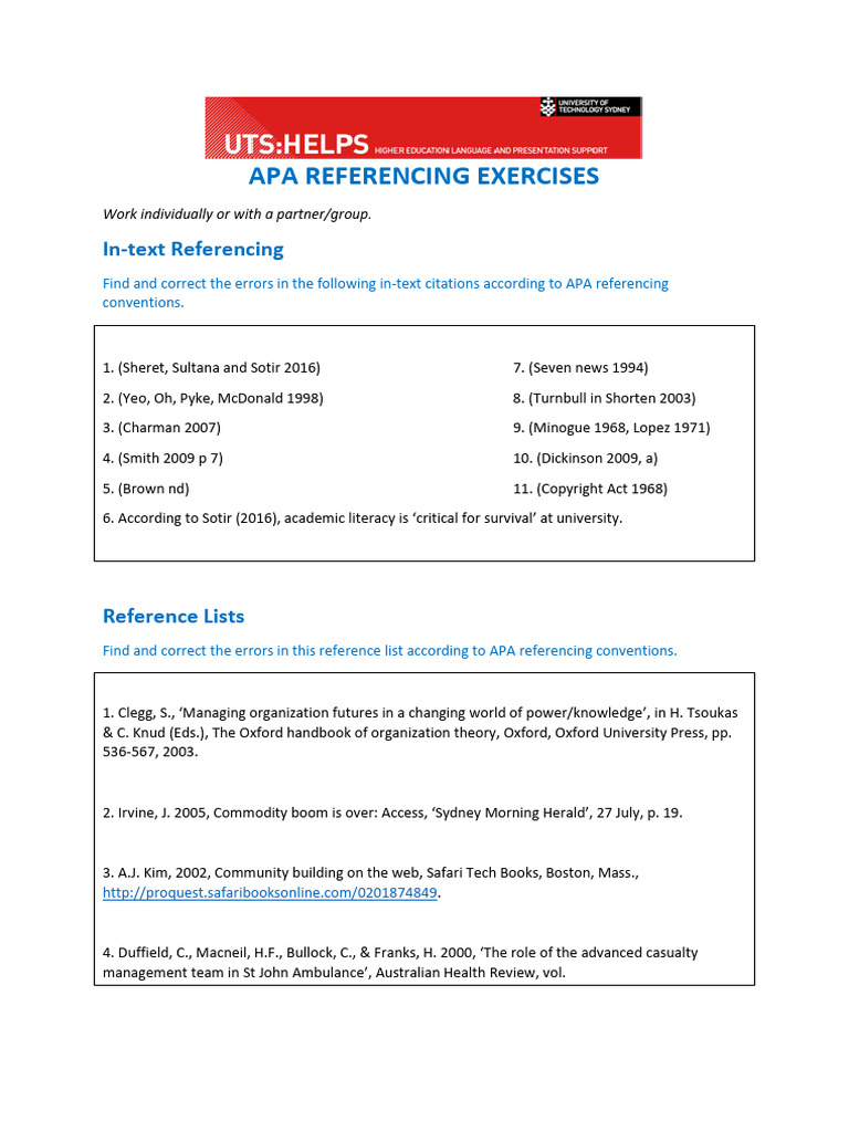 APA Referencing Exercises-Questions | PDF