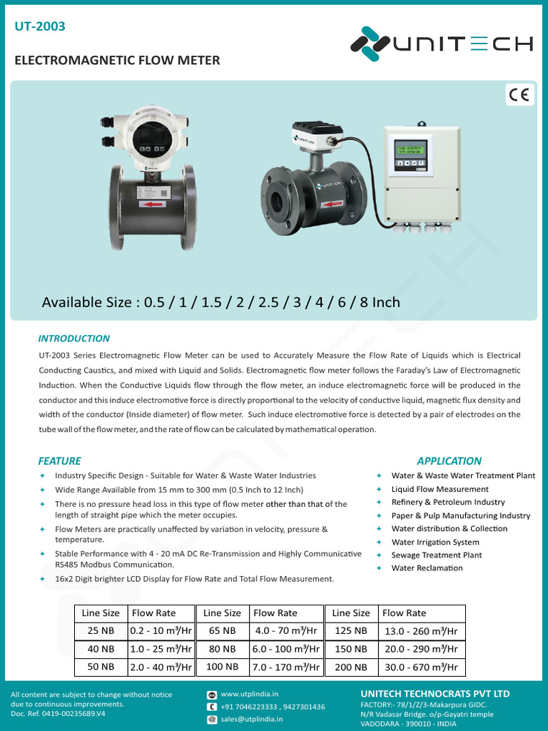 Unitech UT-2003 Electromagnetic Flow Meter | PDF | Flow Measurement ...