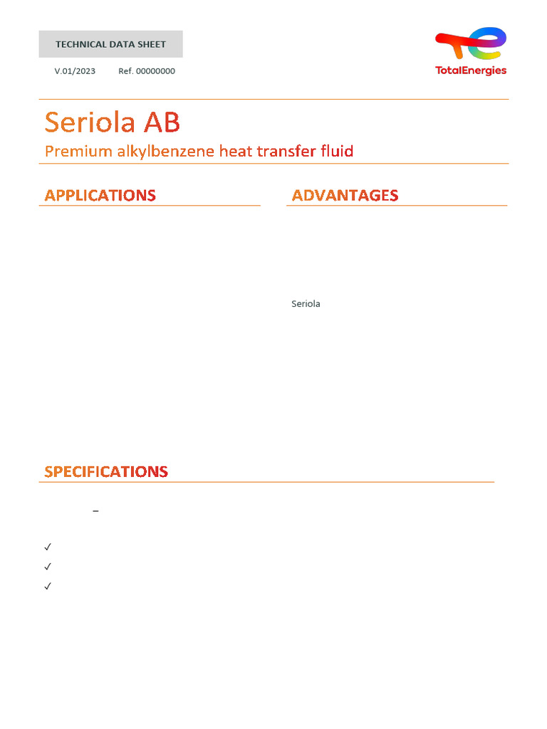 Seriola AB Heat Transfer Fluid Data Sheet | PDF | Applied And ...