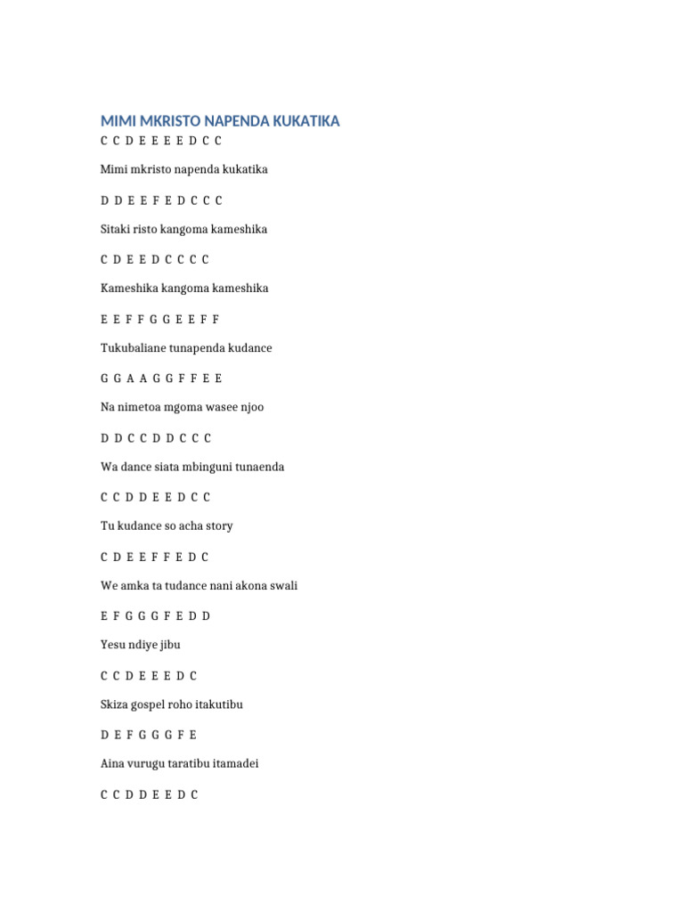 Mimi Mkristo Piano Notes | PDF