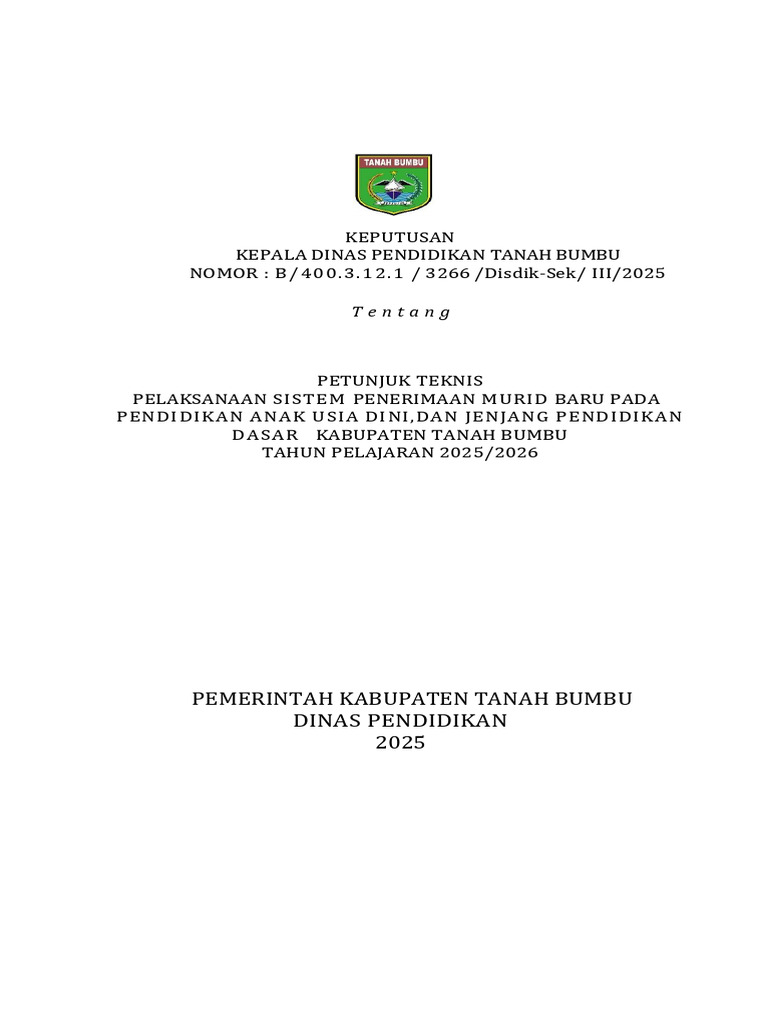 Juknis PPDB Tanah Bumbu 2025 - Fix | PDF
