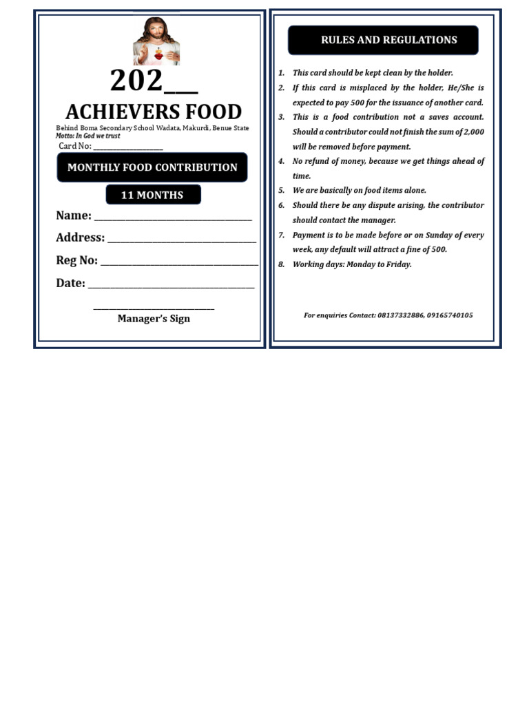 Achievers Food Card | PDF