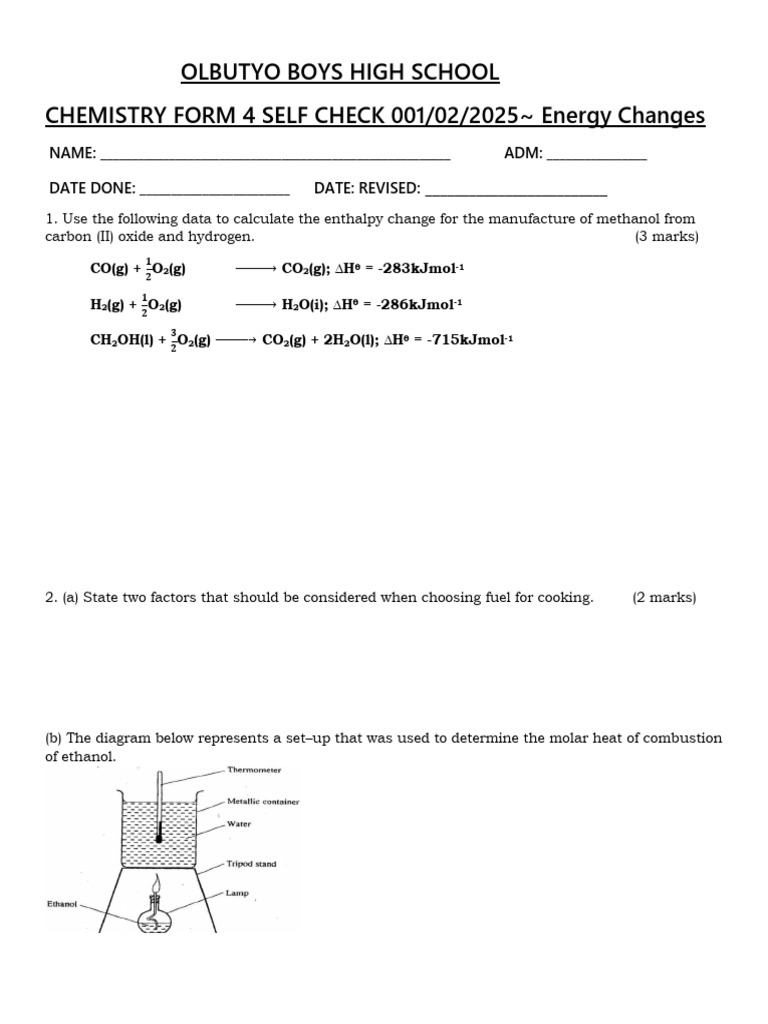 Chem Form 4 Quiz 1 T2 | PDF
