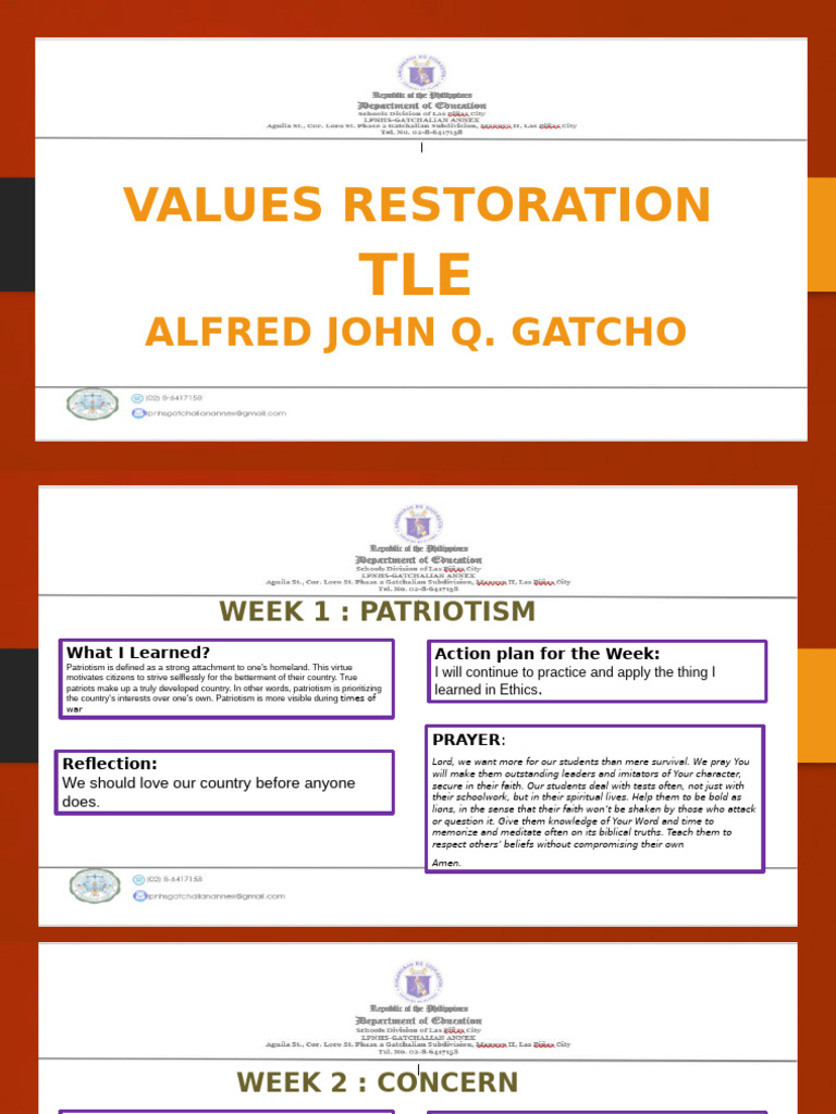 EsP VALUES RESTORATION | PDF | Integrity | Prayer