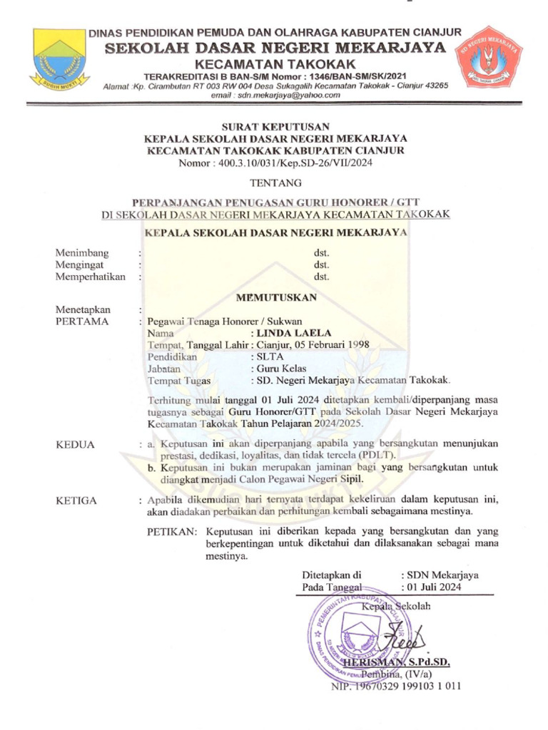 2c SK PERPANJANGAN - LINDA LAELA 2024-2025 | PDF