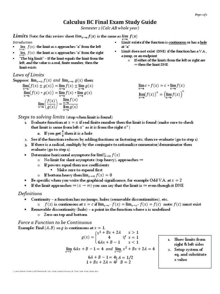 Calculus BC Final Exam Study Guide | PDF | Derivative | Tangent