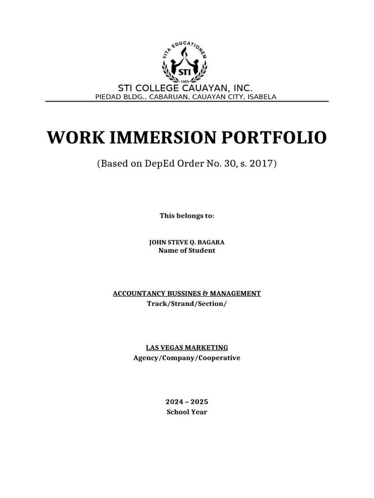 Work Immersion Portfolio for SHS Students | PDF | Job Interview ...