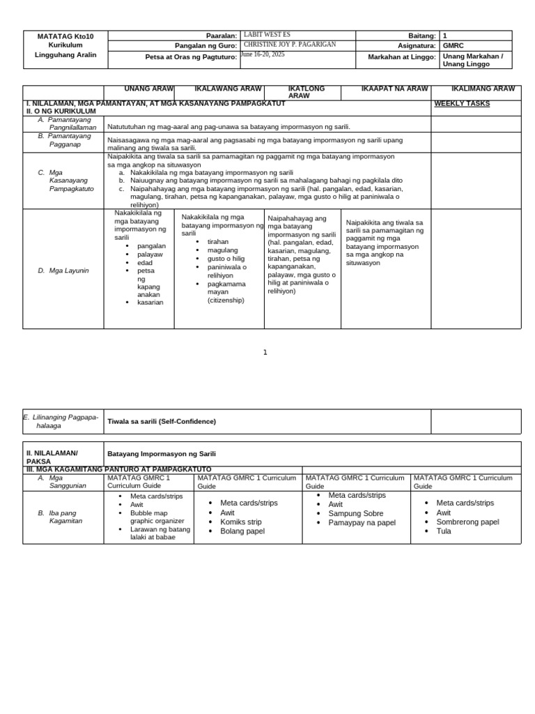 GMRC-DLL-1 Q1 W1 | PDF