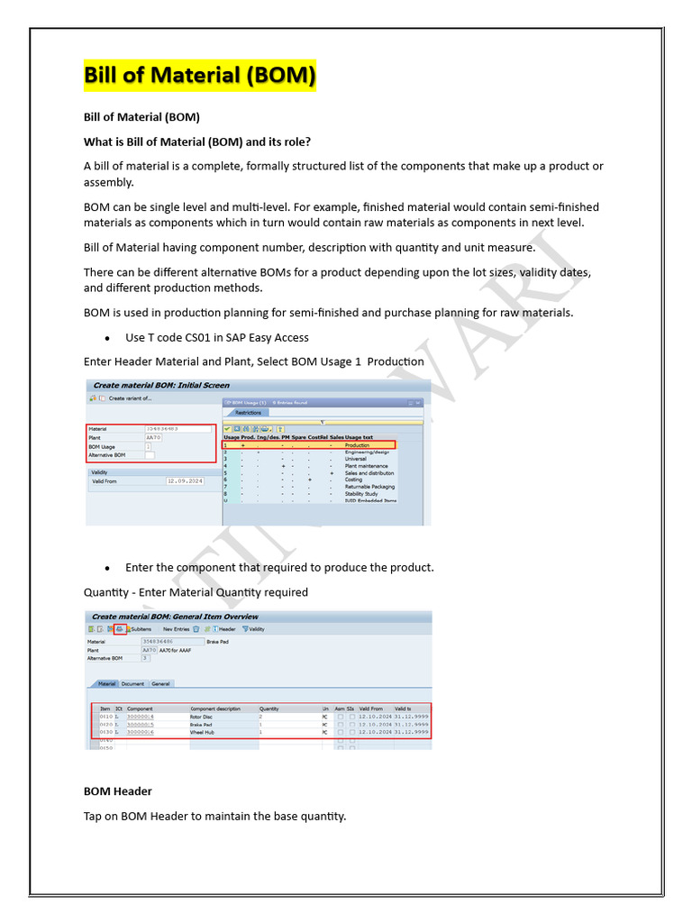 Bill of Material (BOM) | PDF | Computing