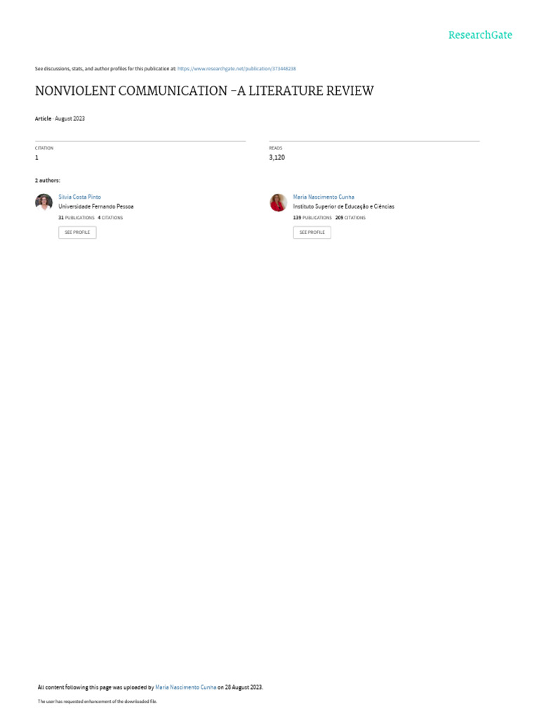 Nonviolent Communication - A Literature Review (2023) | PDF ...
