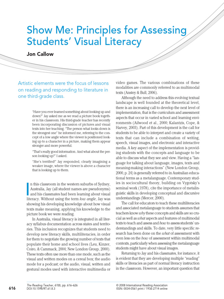 The Reading Teacher - 2011 - Callow - Show Me Principles For Assessing Students Visual Literacy ...