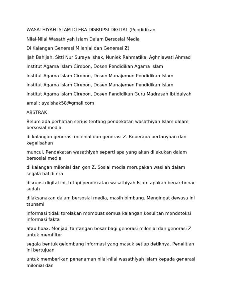 Wasathiyah Islam untuk Milenial di Media Sosial | PDF