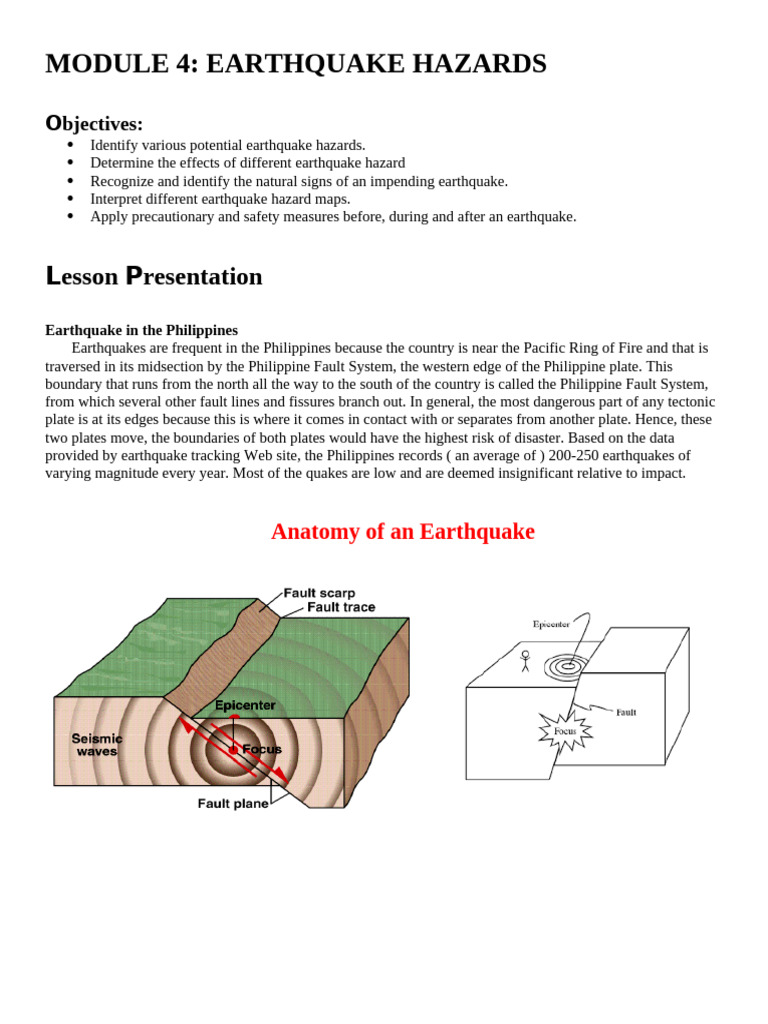DRRR Module 4 Earthquake Hazards | PDF | Earthquakes | Fault (Geology)