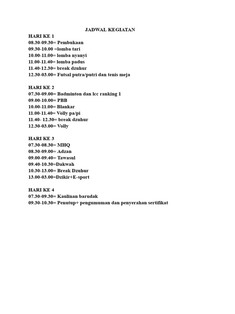 Jadwal Kegiatan Blankar 2023 | PDF