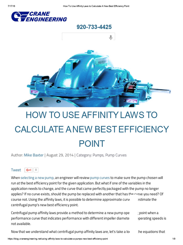 How To Use Affinity Laws To Calculate A New Best Efficiency Point | PDF ...
