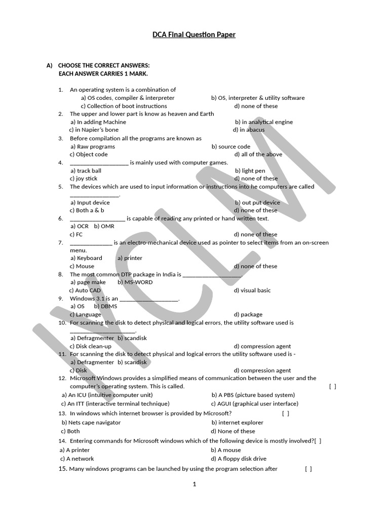 DCA Model Question Paper (Final) | PDF | Window (Computing) | Icon (Computing)
