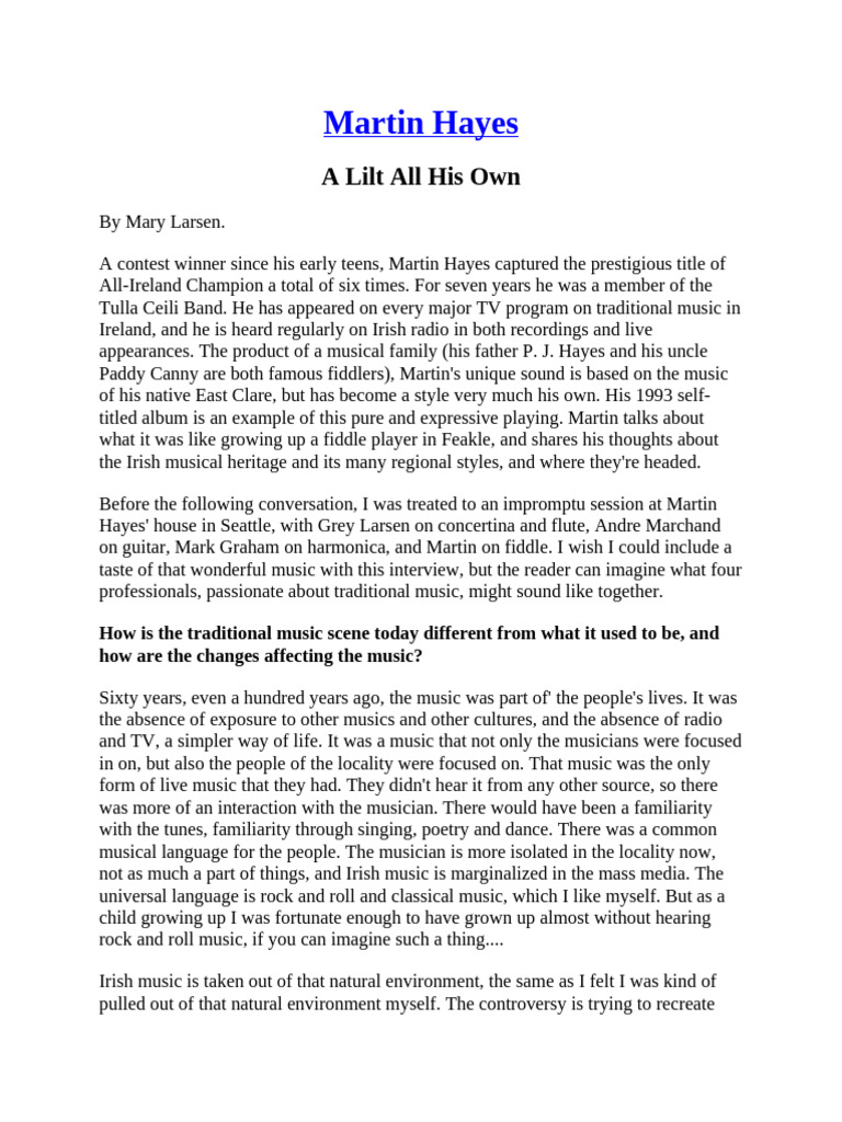 Martin Hayes Interview | PDF | Musicology