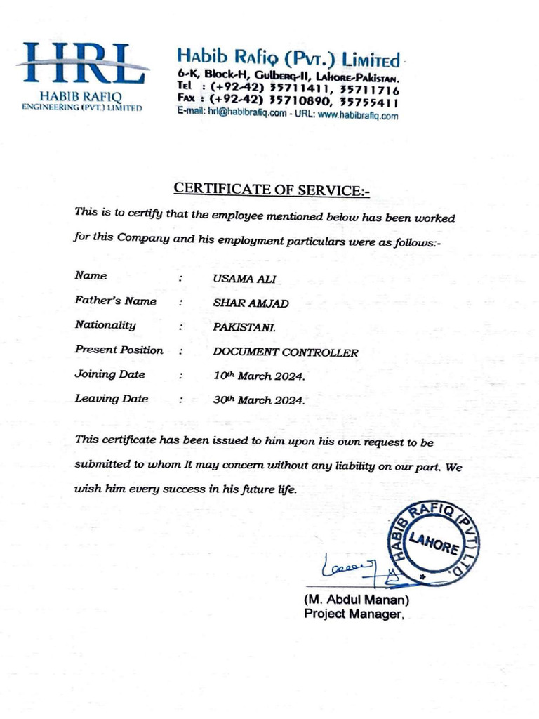 HRL Experience Latter | PDF