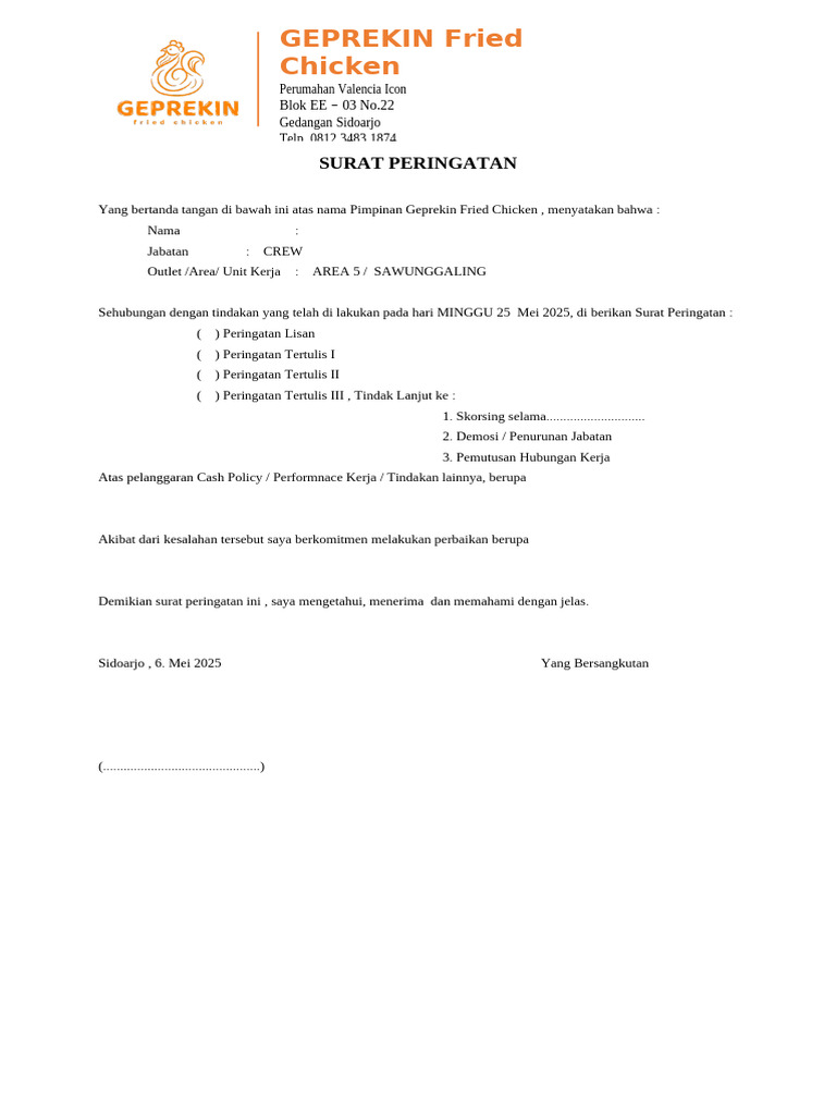 Surat Peringatan (SP) - 1sawung | PDF