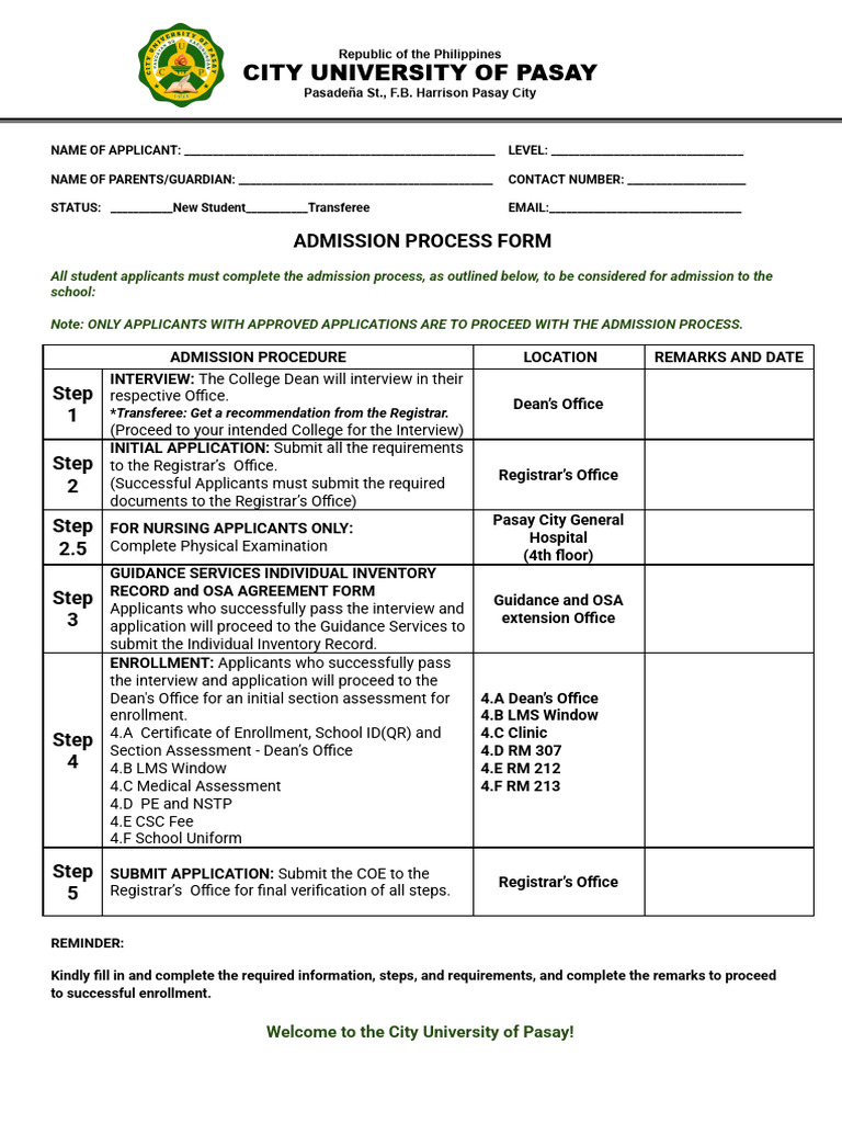 City University of Pasay Admission Guide | PDF | Health Care