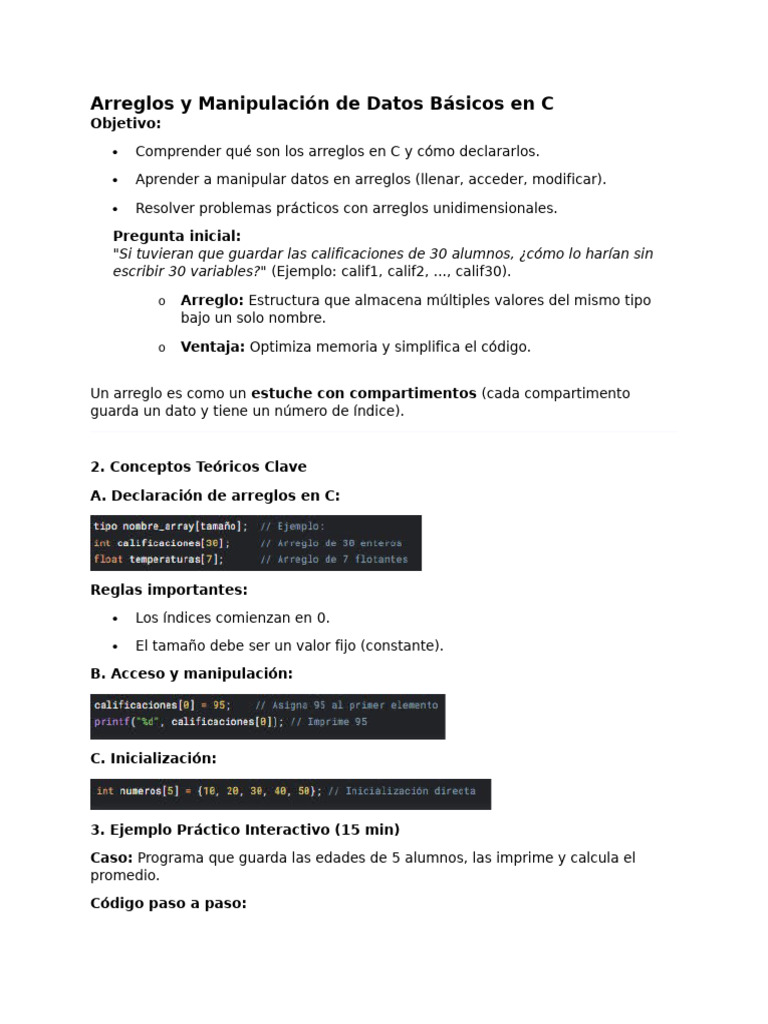 Arreglos y Manipulación. Datos en C | PDF