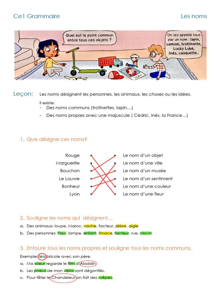 Exercices sur les noms en CE1 | PDF