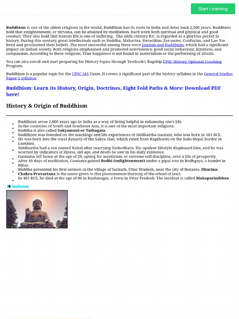 Buddhism - Its History, Origin, Spread, and Teachings Explained! | PDF