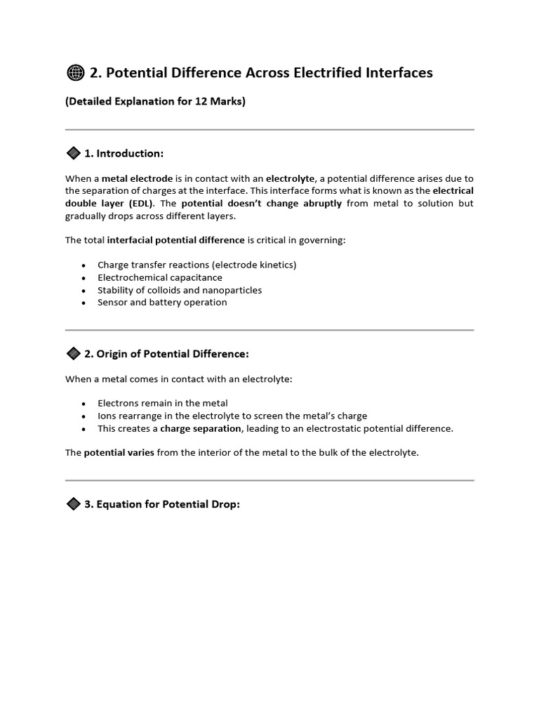 Potential Difference Across Electrified Interfaces | PDF | Physical ...