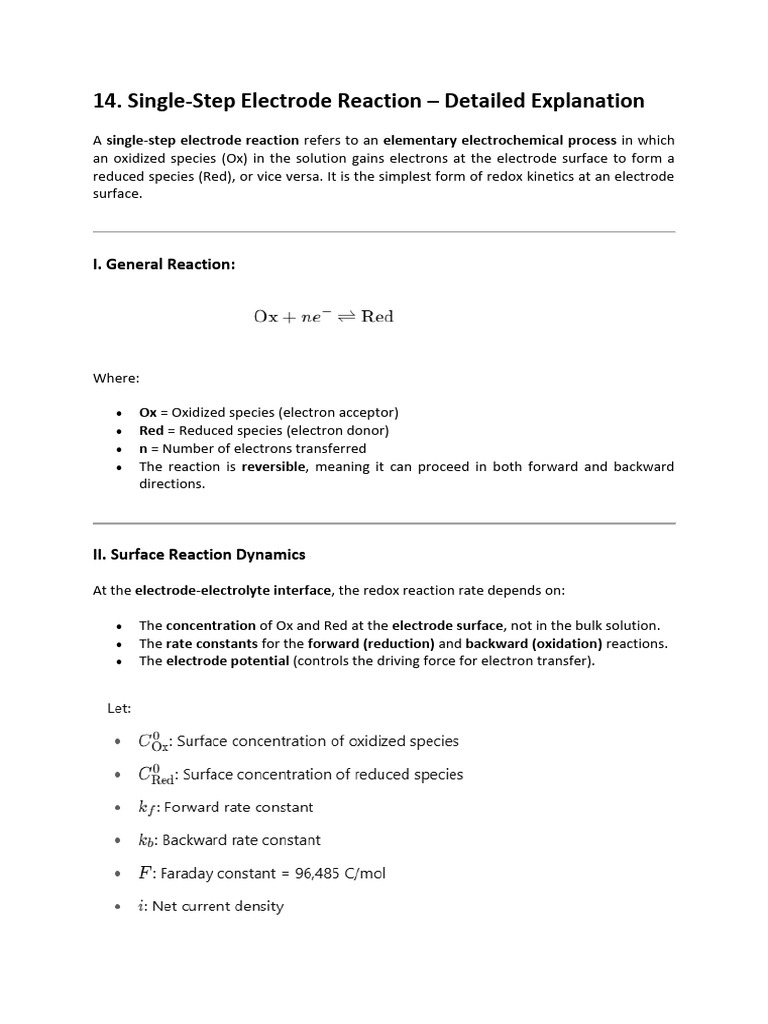 Single-Step Electrode Reaction | PDF