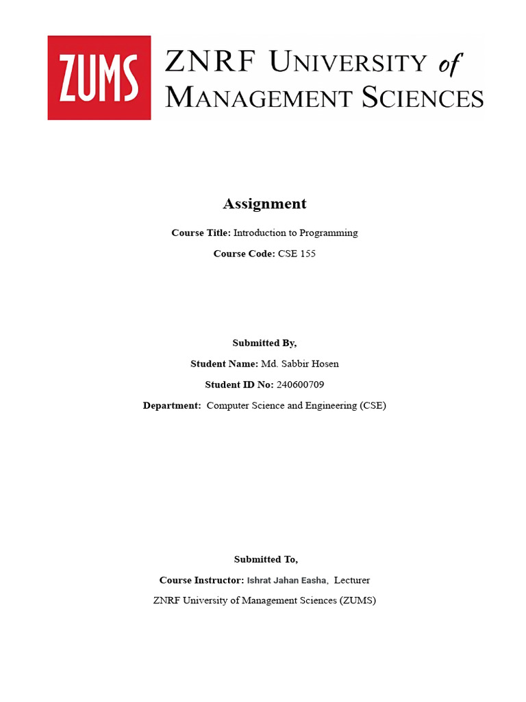 Assignment Cover For CSE | PDF