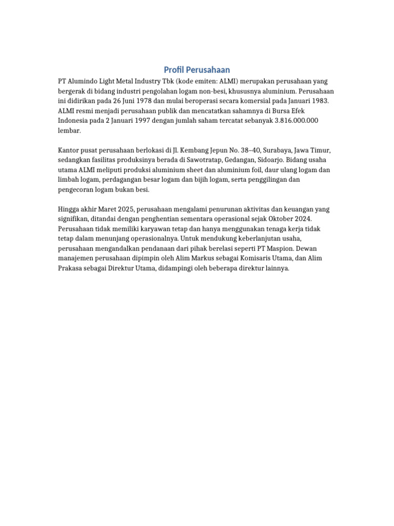 Profil Perusahaan ALMI | PDF