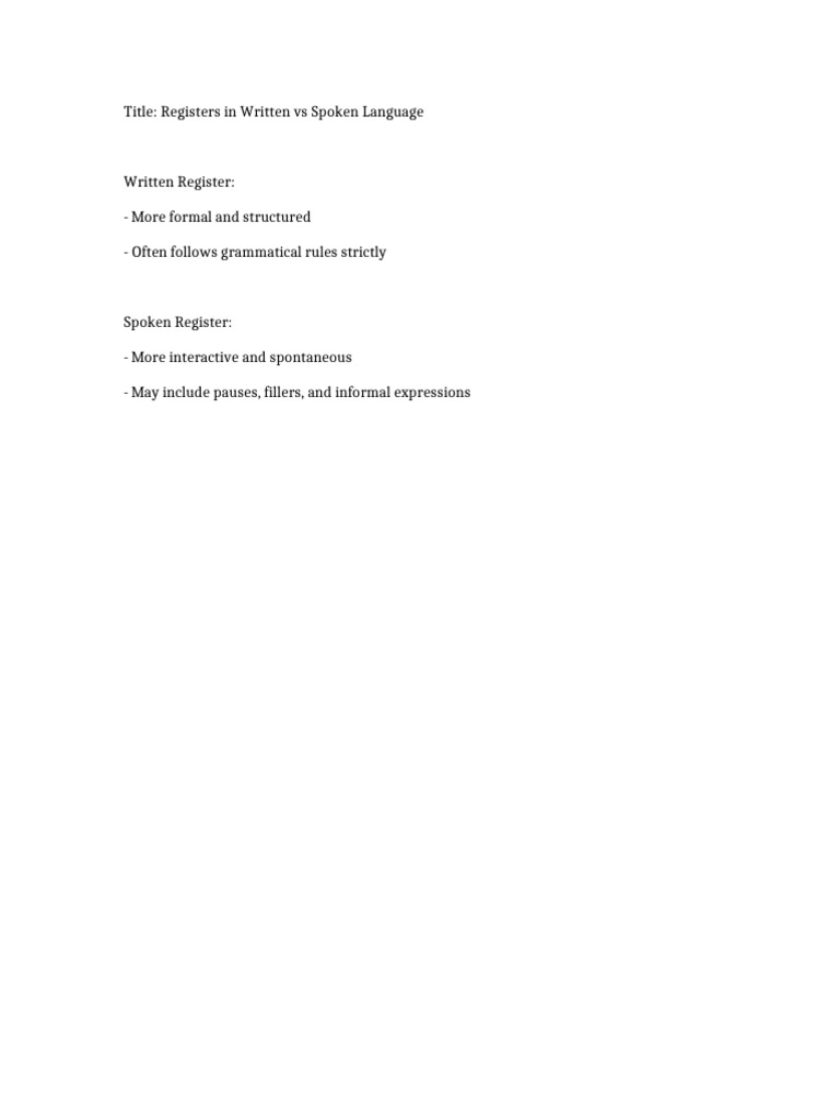5 Written Vs Spoken Registers | PDF
