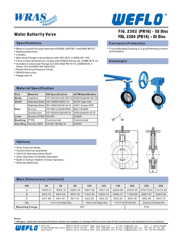 Weflo - General Catalog - Butterfly Valve PN 16 | PDF