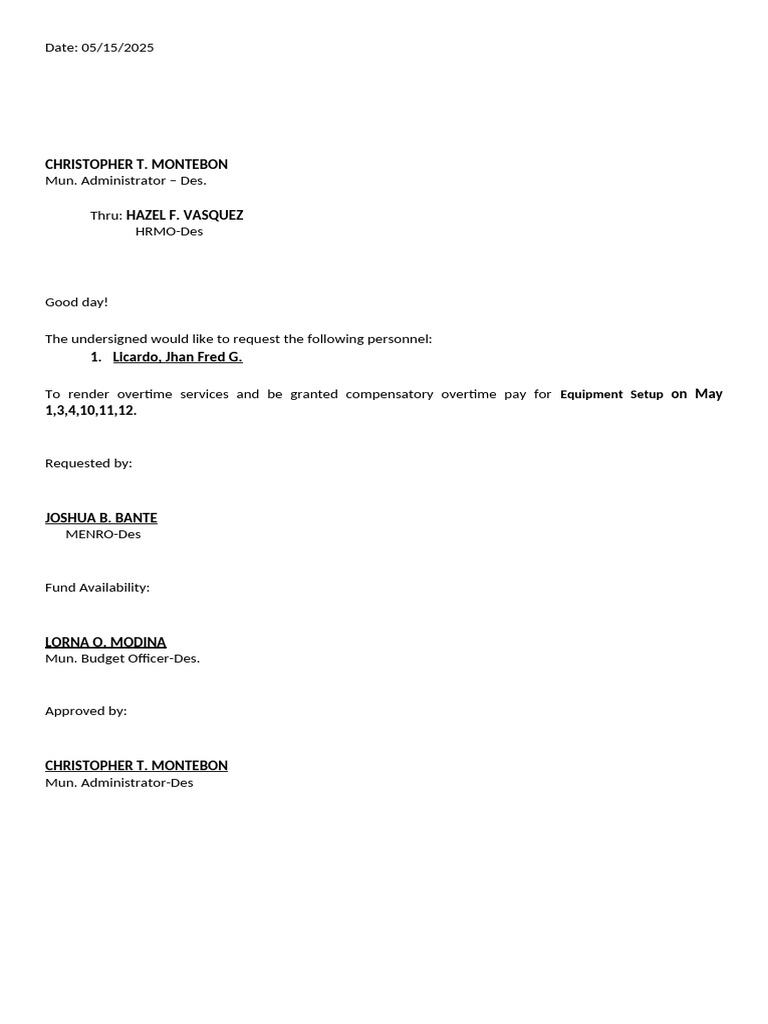 Letter Request - Licardo, Jhan FredApril2 16-30, 2025 | PDF