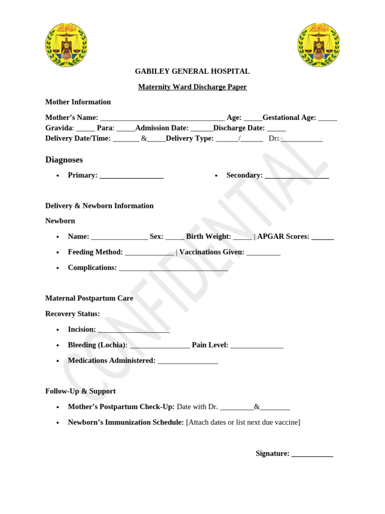 Discharge Paper For Maternity Ward | PDF