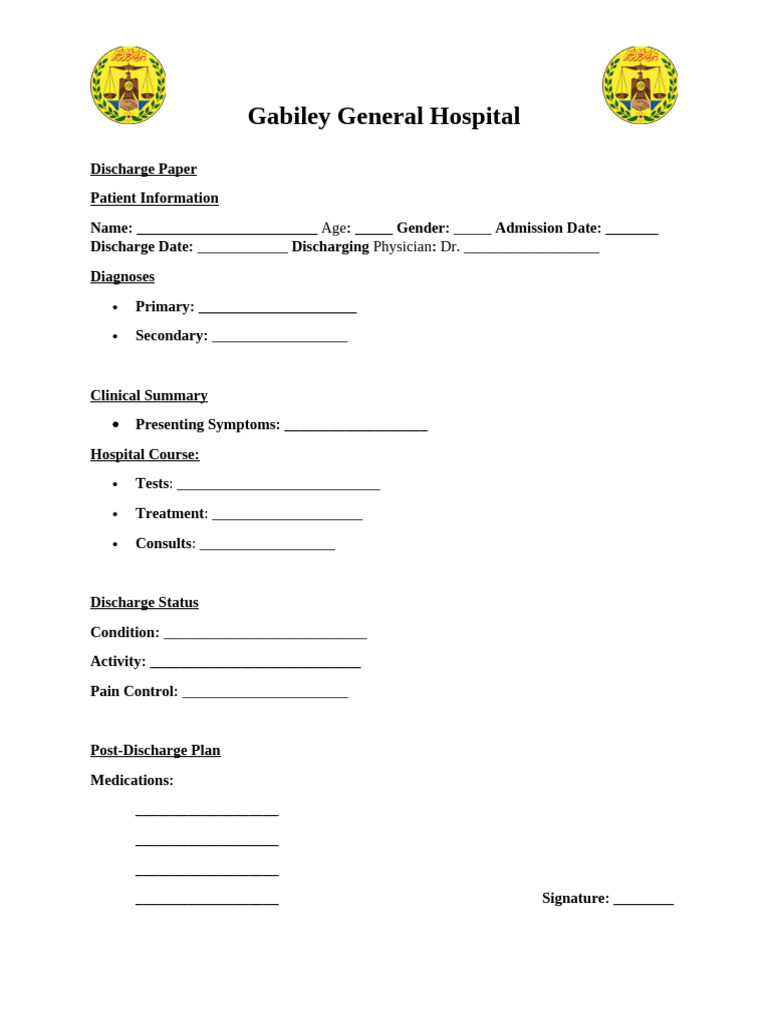 Gabiley General Hospita1 Discharge Pper | PDF