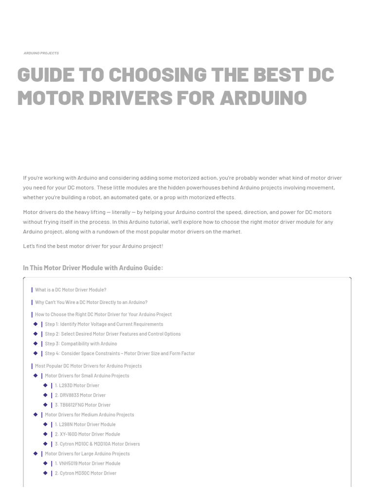 Guide to Choosing the Best DC Motor Drivers for Arduino | PDF | Mosfet | Bipolar Junction Transistor