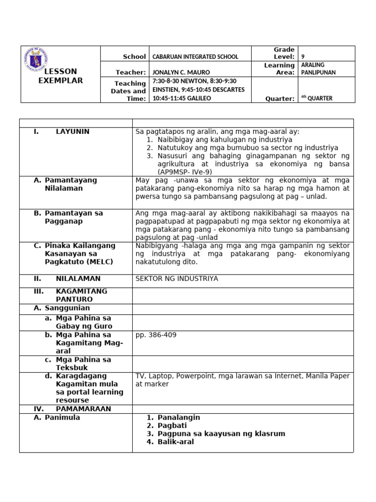 LESSON-exemplar 4th Quarter | PDF