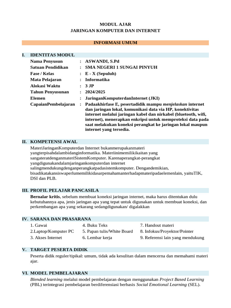 Modul Ajar Bab 5 - Jaringan Komputer Dan Internet | PDF