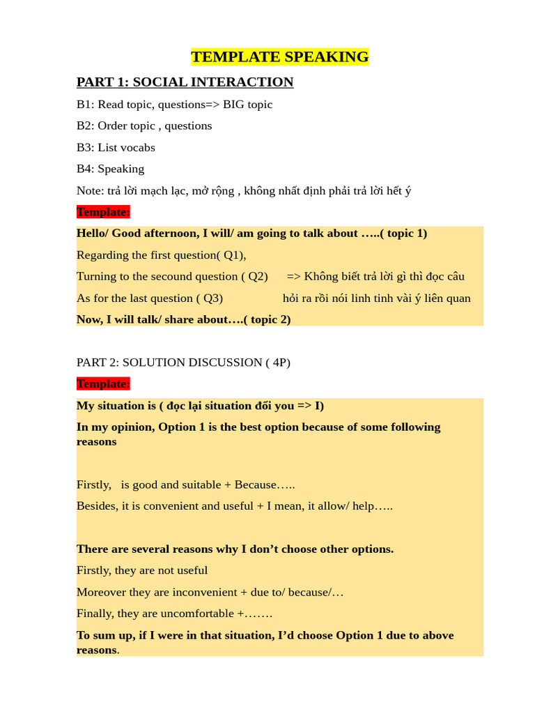 Template Speaking | PDF