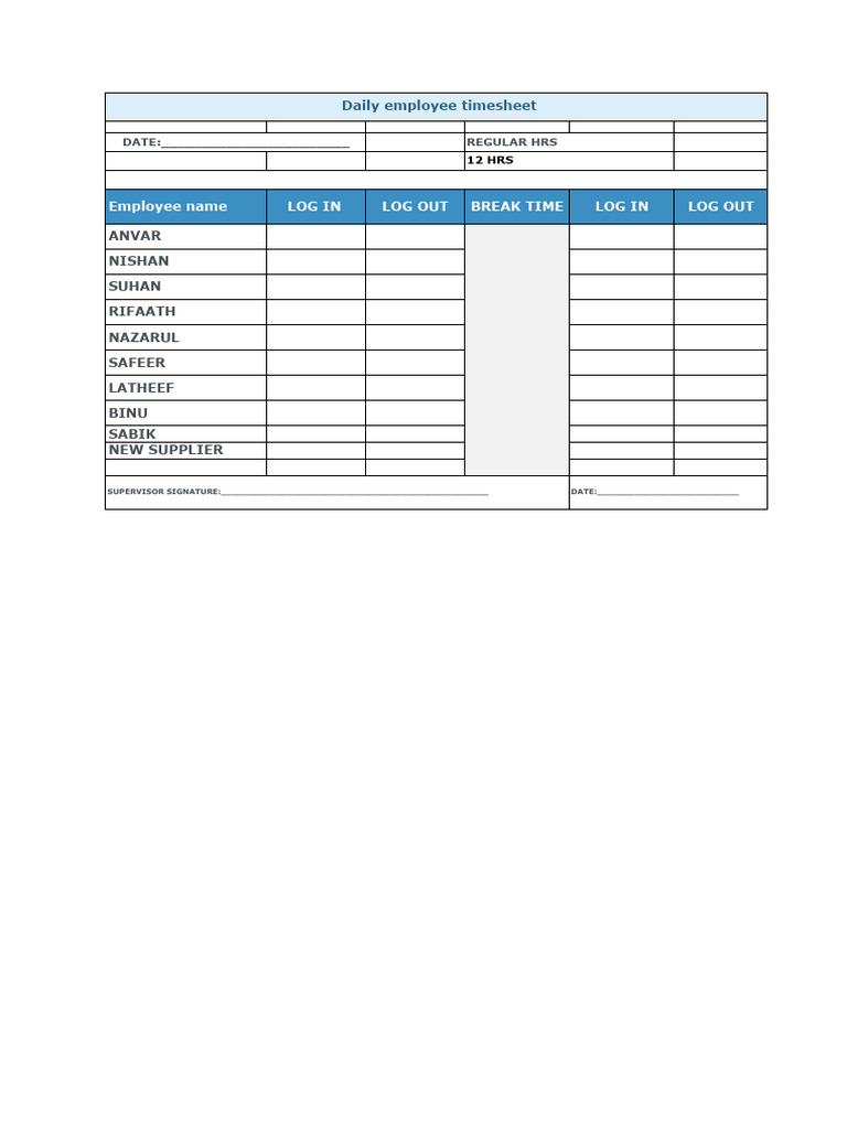 Daily Timesheet Template - My Hours | PDF