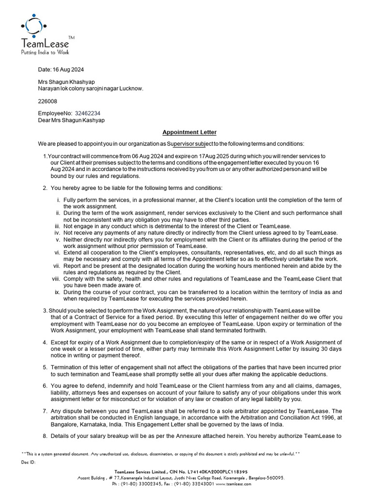 Offer Letter Shagun | PDF | Employment | Sexual Harassment